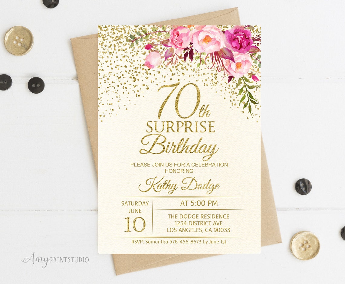 70th Surprise Birthday Invitation Floral Ivory Birthday - Etsy