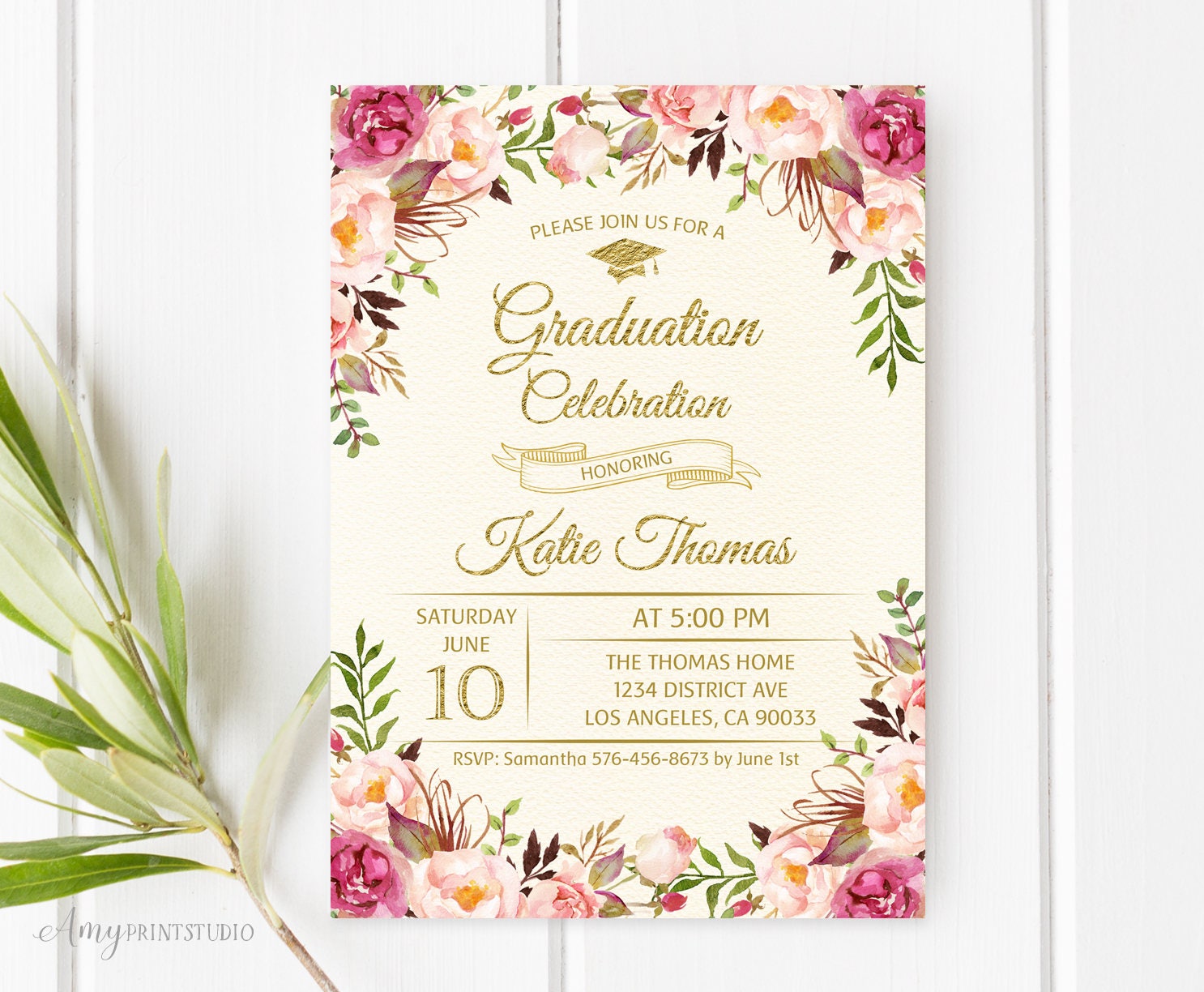 Graduation Invitation Graduation Party Invite Floral Ivory | Etsy