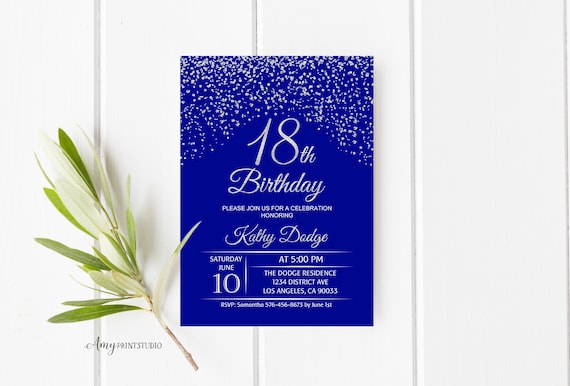 18th Birthday Invitation Royal Blue Silver Birthday - Etsy