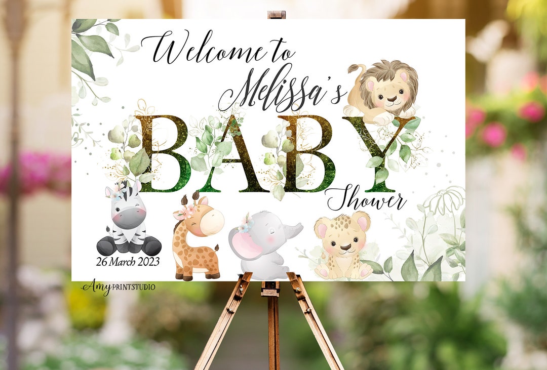 Welcome Baby Shower Sign, Animals Welcome Sign Printable, Baby Shower ...