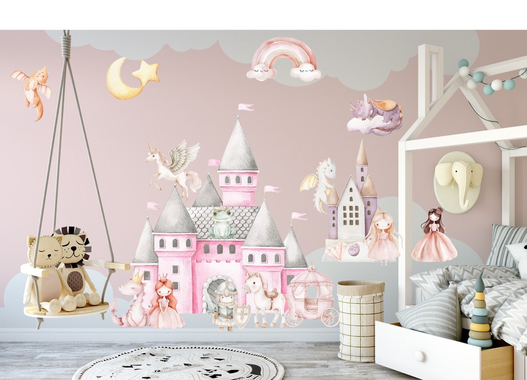 Princess Castle Fabric Wall Decals - Unicorns & Dragons Nursery Decor ...