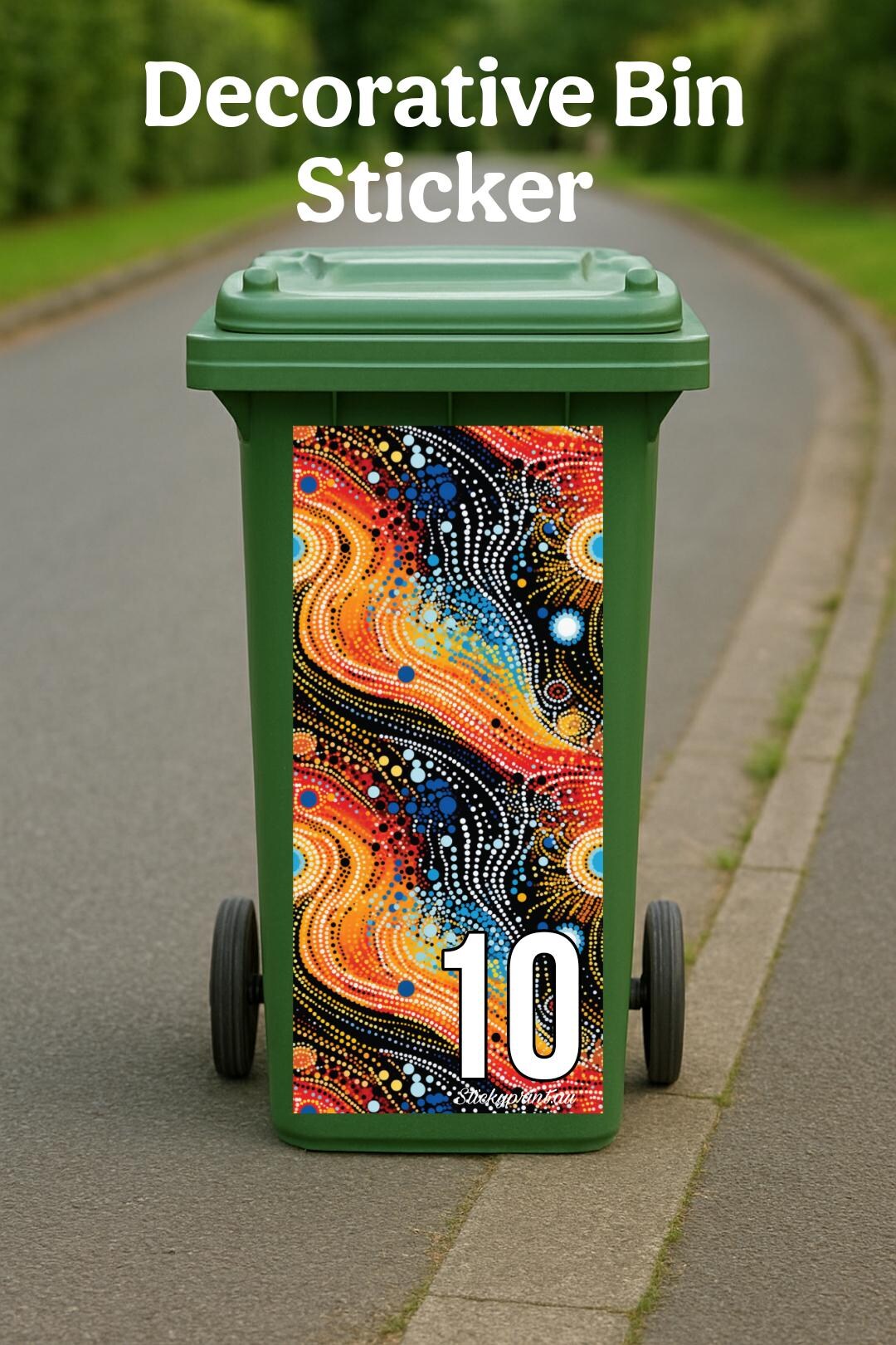 Dreamtime Dot Pattern Wheelie Bin Sticker – Weatherproof, Custom Number ...