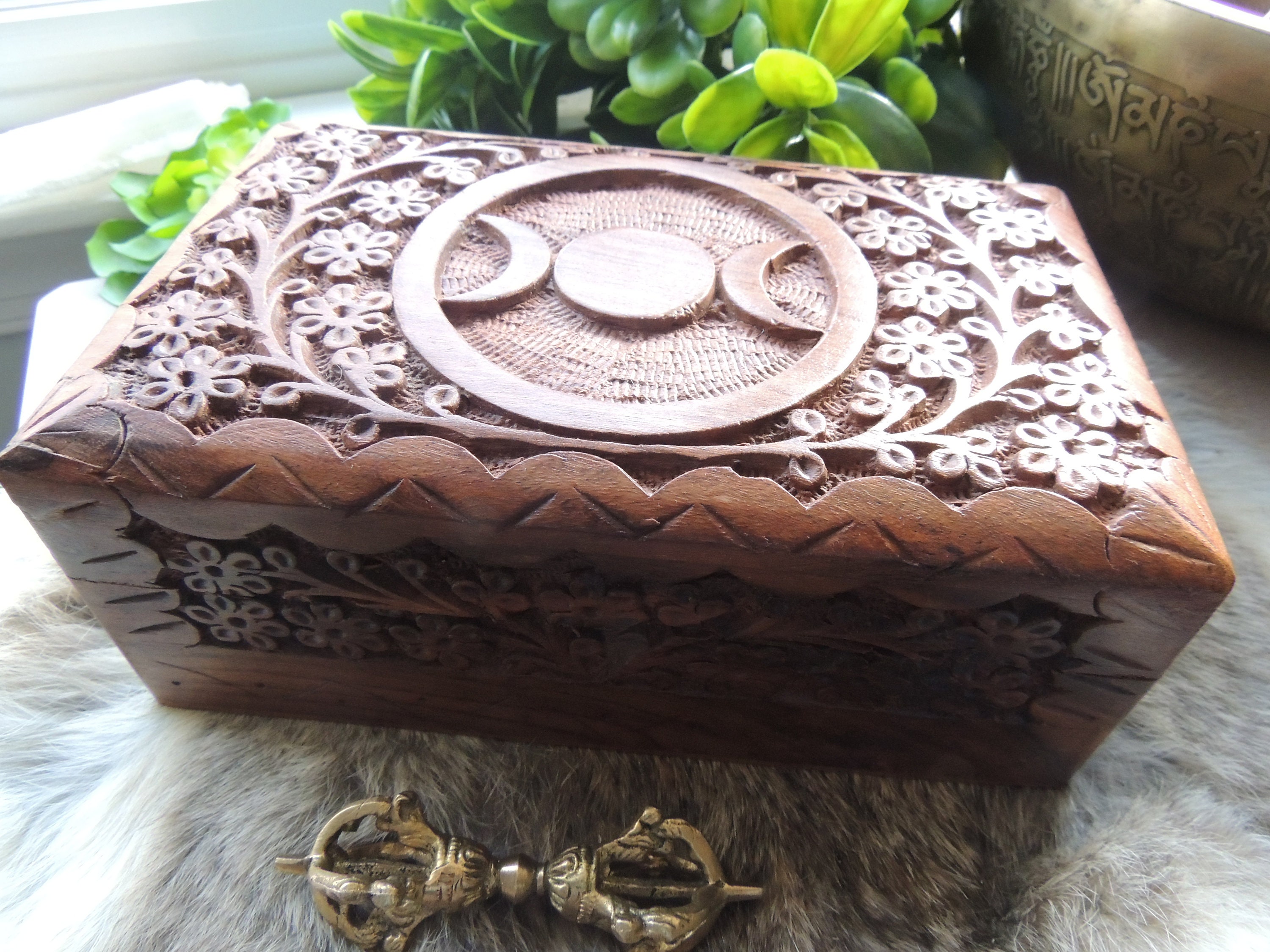 Wooden Box / Large TRIPLE MOON / Trinket Box / Celestial Box / - Etsy