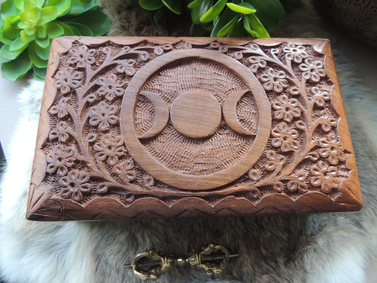 Wooden Box / Large TRIPLE MOON / Trinket Box / Celestial Box / - Etsy