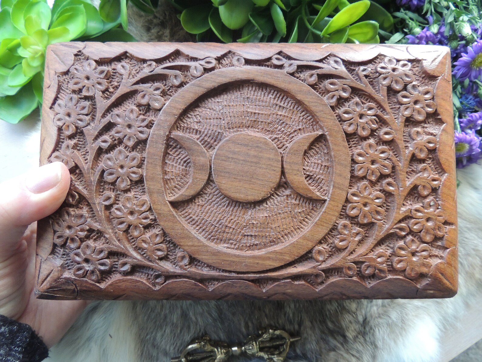 Wooden Box / Large TRIPLE MOON / Trinket Box / Celestial Box / - Etsy