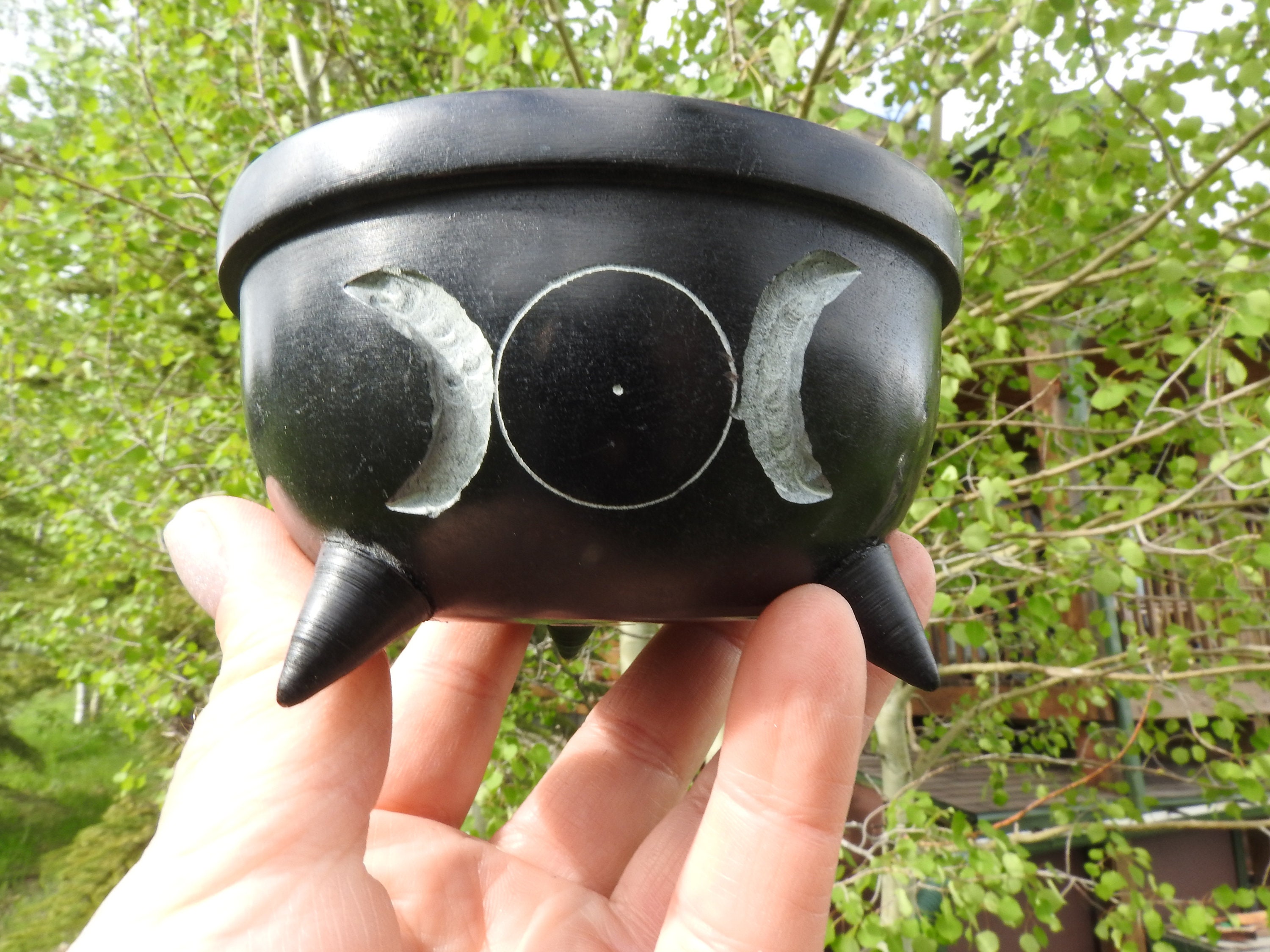 Smudge Pot / LARGE / Triple Moon / Black / Sage Pot / Smudge - Etsy