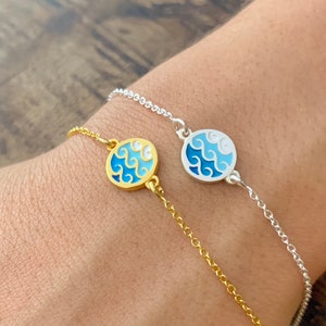 Tiny Gold Wave Charm Bracelet for Women Minimalist Sterling Silver ...