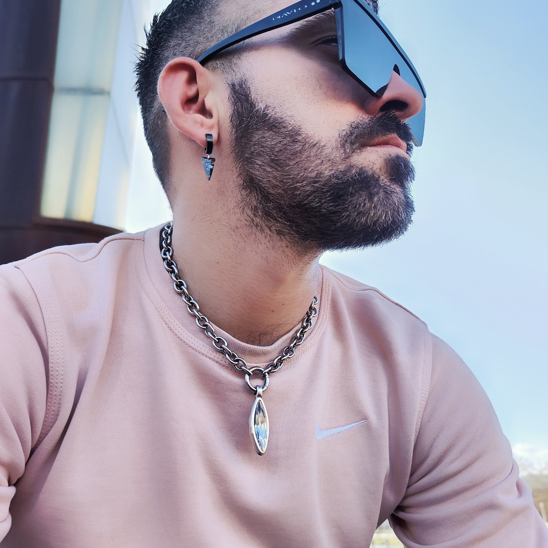 CHUNKY NECKLACE for Men With Swaroski Crystal Big Pendant NECKLACE in ...