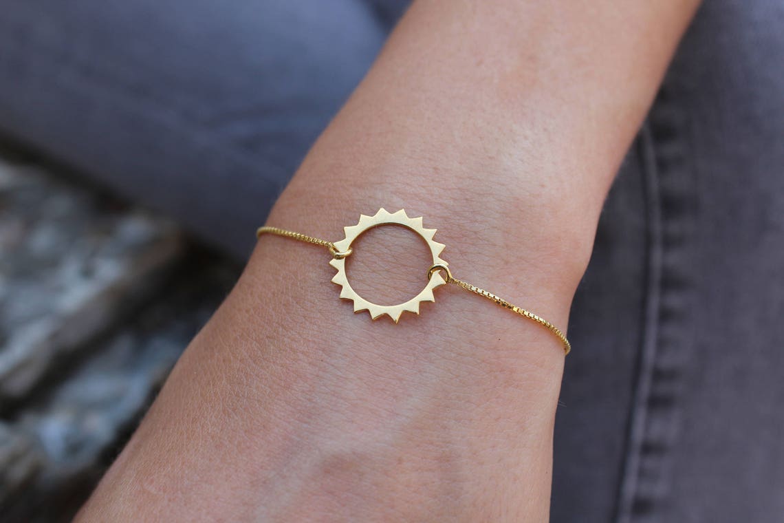 Gold Sun Charm Bracelet for Women Sterling Silver Sun - Etsy