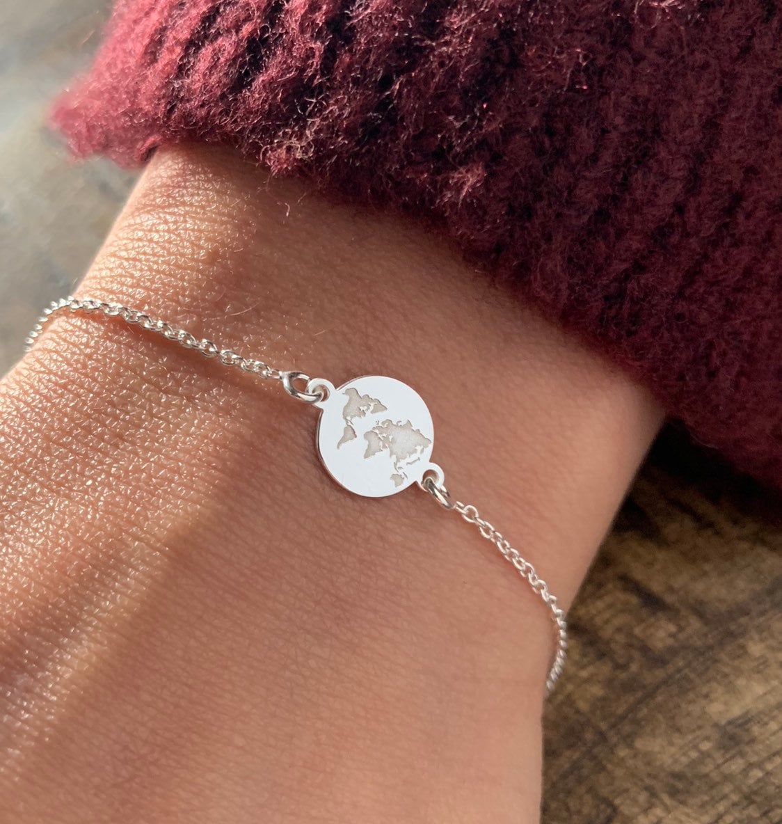 Gold World Map Charm Bracelet For Women Sterling Silver | Etsy