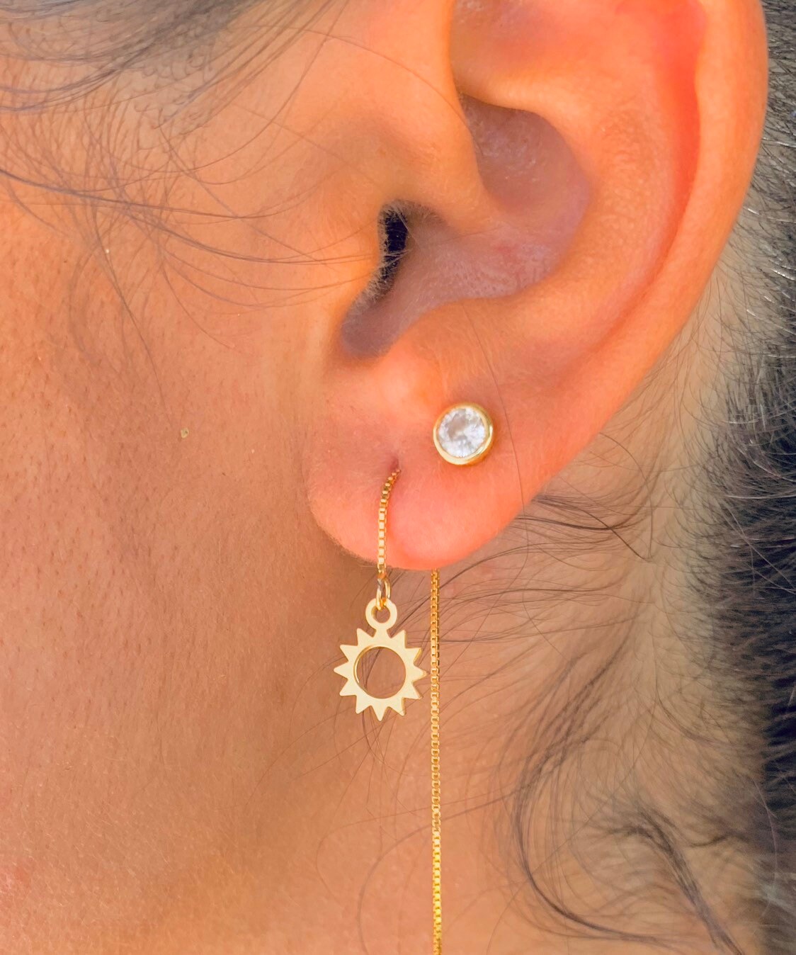 Sun Earrings Dainty Gold Earrings Gold Charm Earrings | Etsy