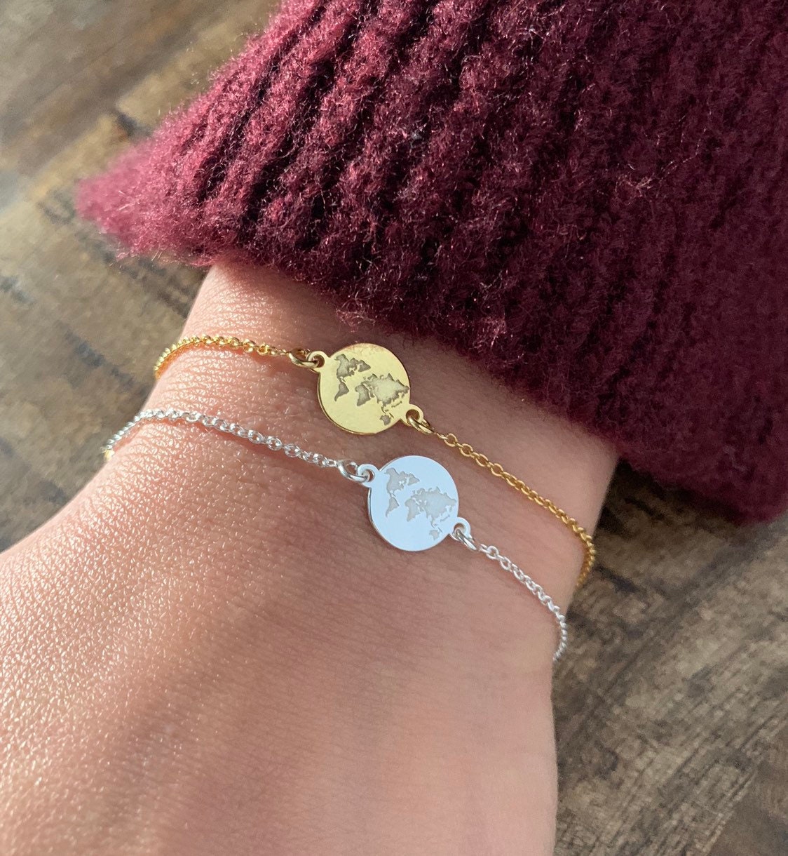 Gold World Map Charm Bracelet For Women Sterling Silver | Etsy