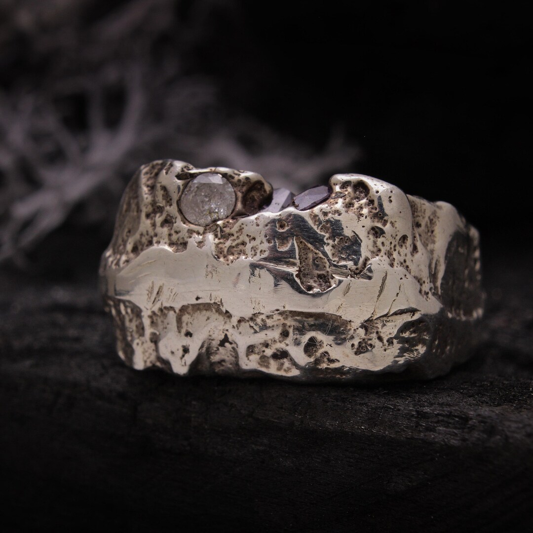 CHUNKY RING, Unique Melted Ring, Rock Style Ring With Zircons, Unique ...