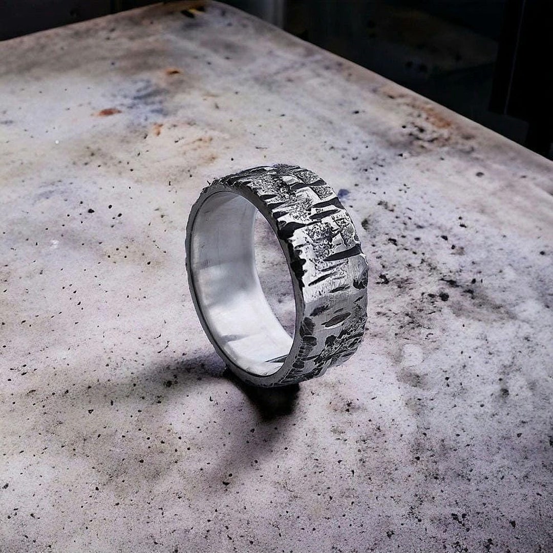WIDE SILVER RING, Sand Casted Solid Ring With Unique Texture, Recycled ...