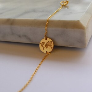 Gold World Map Charm Bracelet for Women Sterling Silver - Etsy