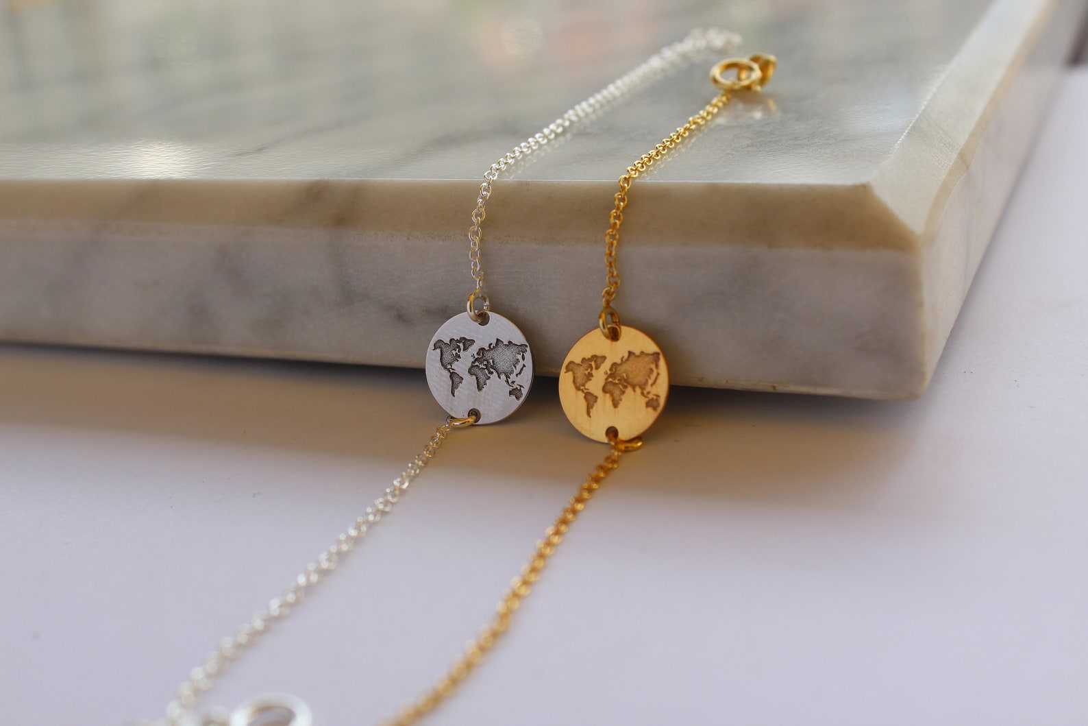 Gold World Map Charm Bracelet for Women Sterling Silver | Etsy