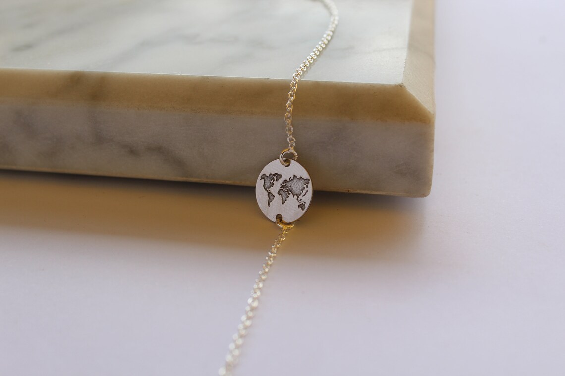 Gold World Map Charm Bracelet for Women Sterling Silver | Etsy