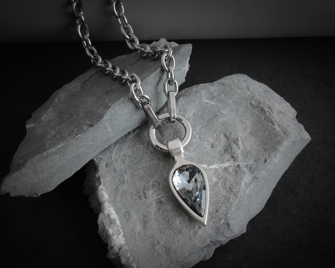 Black Diamond Swarovski Crystal Arrow Necklace - Brutalist Steel Chain ...