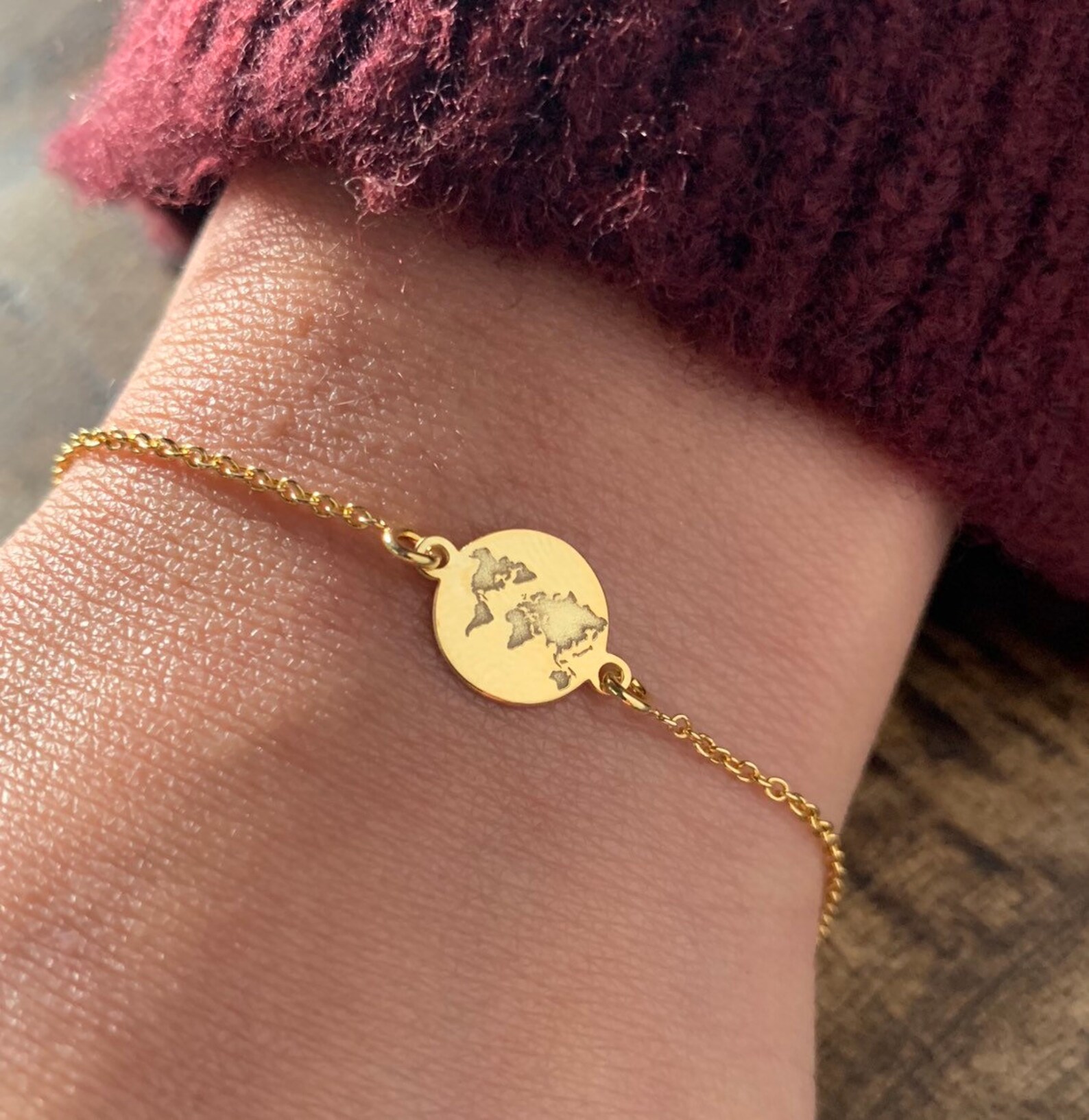Gold World Map Charm Bracelet for Women Sterling Silver - Etsy