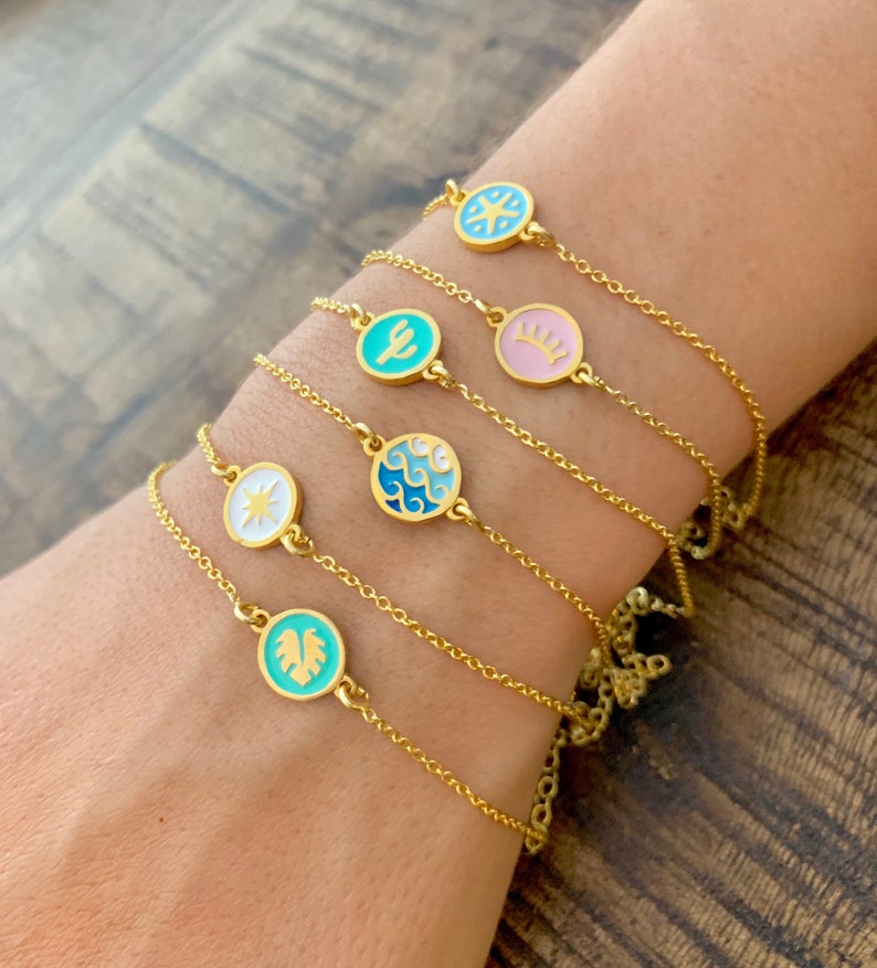 Tiny Gold Wave Charm Bracelet for Women Minimalist Sterling - Etsy