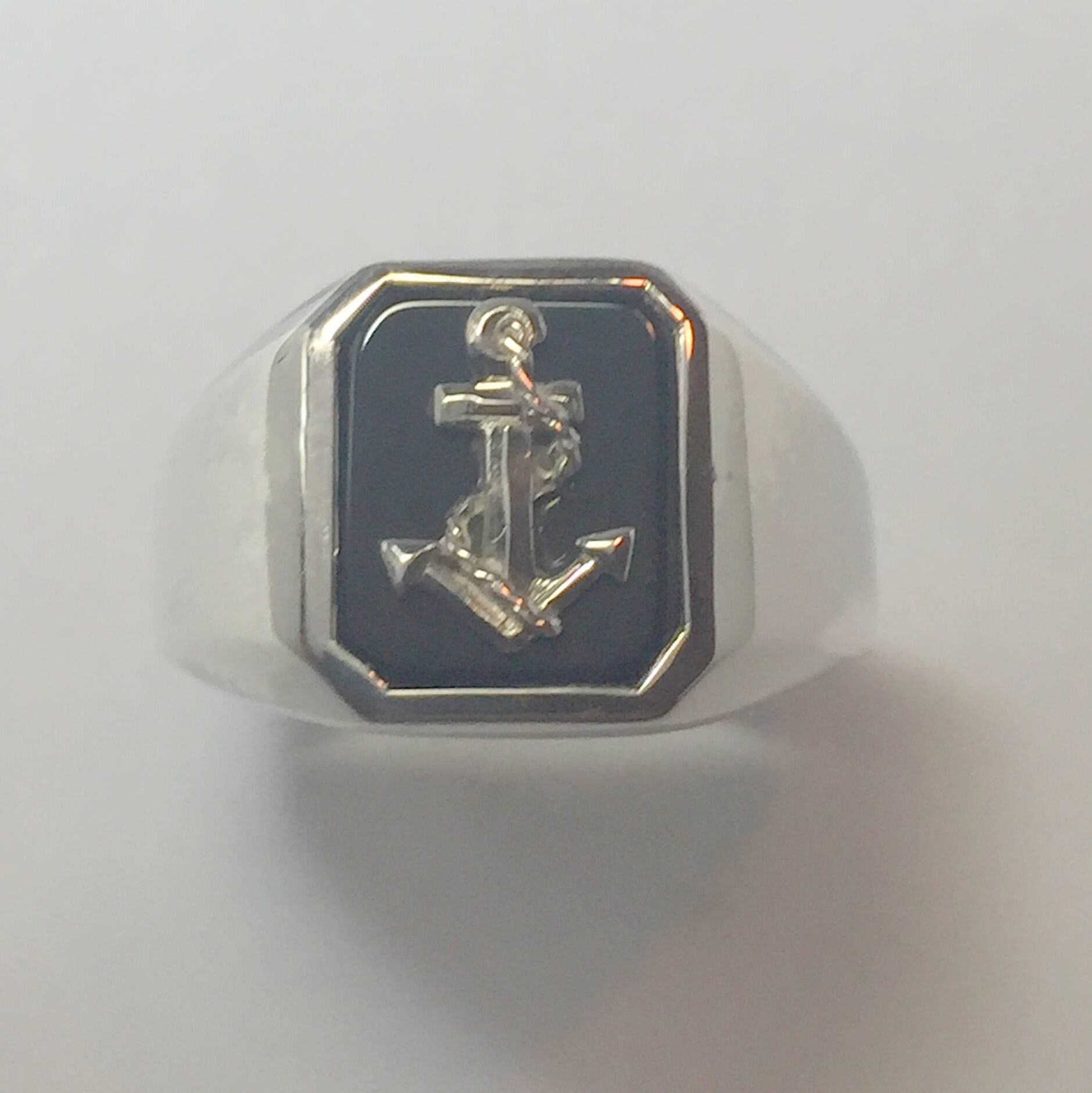 Sterling silver hand crafted onyx anchor and rope vintage mens | Etsy