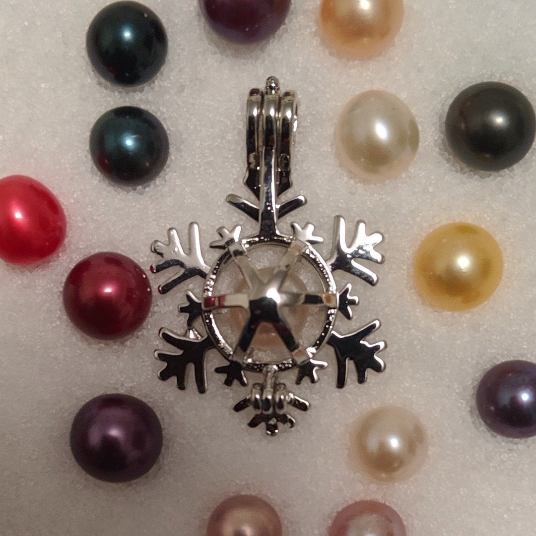 NEW High Quality Silver Plated Snowflake Pearl Cage Locket Pendant ...