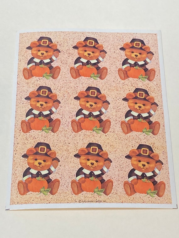 Stickers Vintage Hallmark Sticker Sheet Thanksgiving Teddy Bears with ...