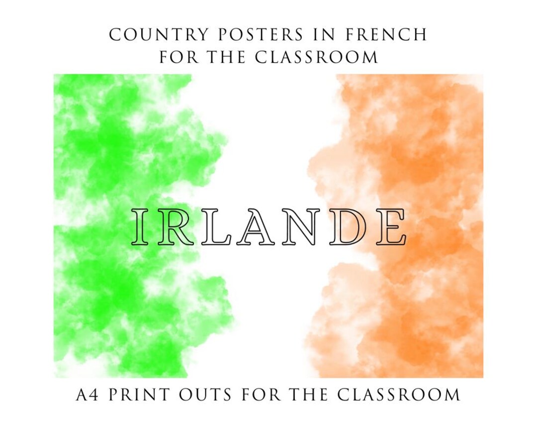 Ireland Flag Poster, A4 Size, in French for Learning Languages ...