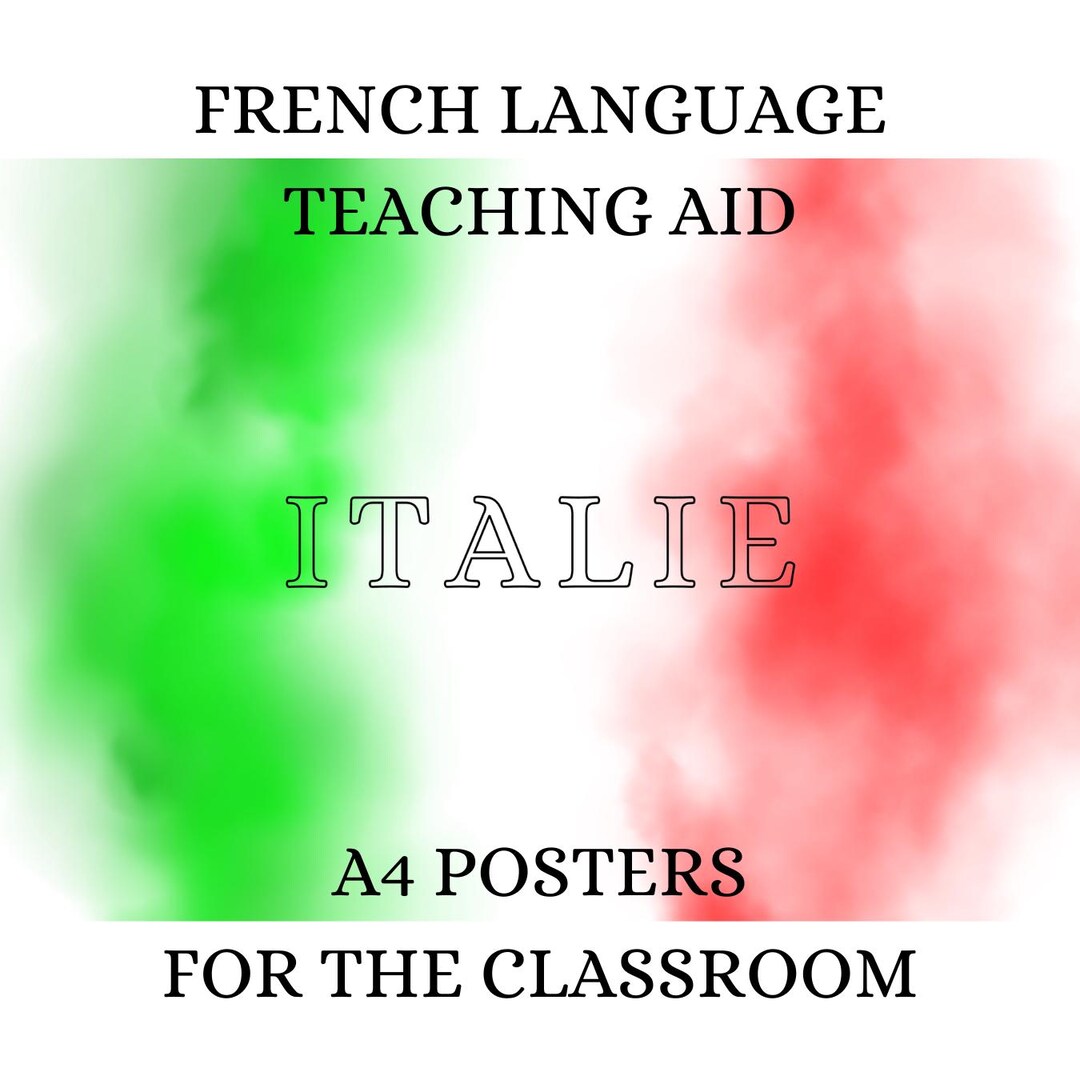 Italy Flag Poster, A4 Size, in French for Learning Languages, Classroom ...