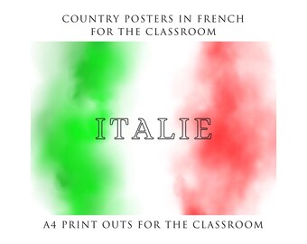 Italy Flag Poster, A4 Size, in French for Learning Languages, Classroom ...