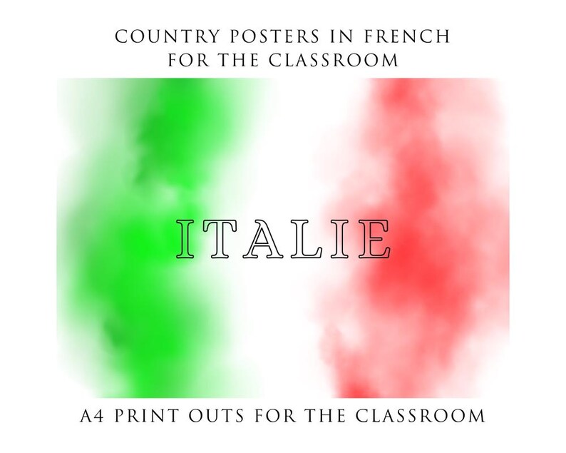 Italy Flag Poster, A4 Size, in French for Learning Languages, Classroom ...