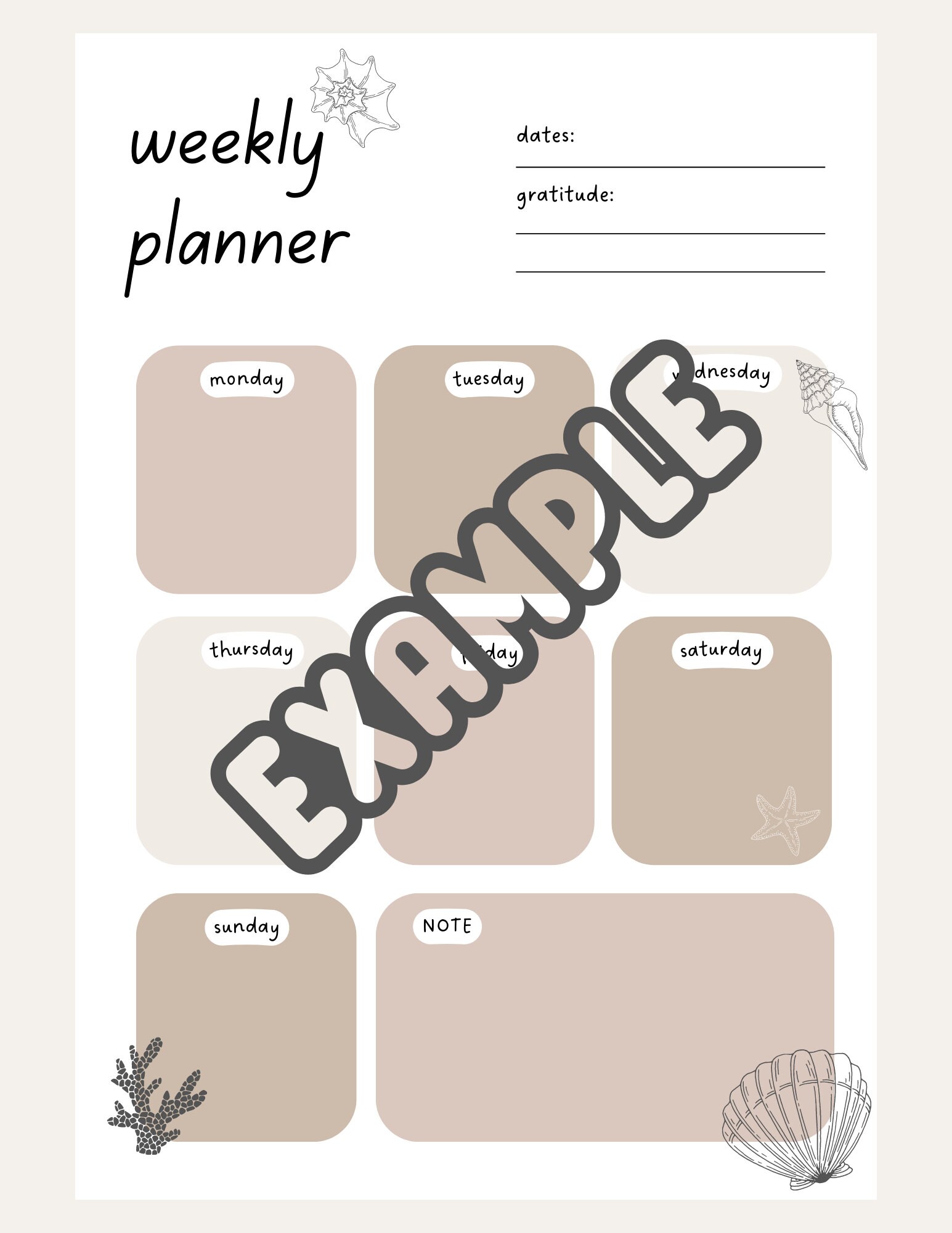 Brown Pastel Cute Weekly Ocean Planner - Etsy