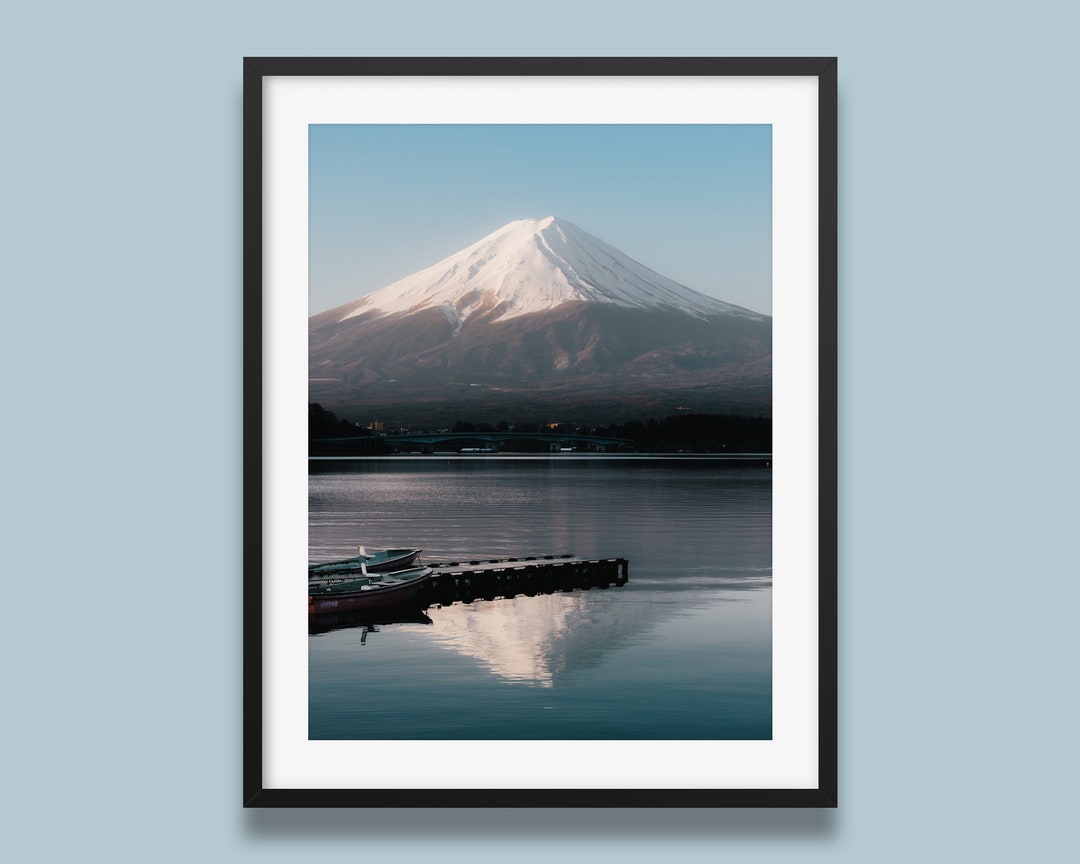 Mt Fuji Lake Reflection Original Art Print, Lake Pier Print, Japan ...
