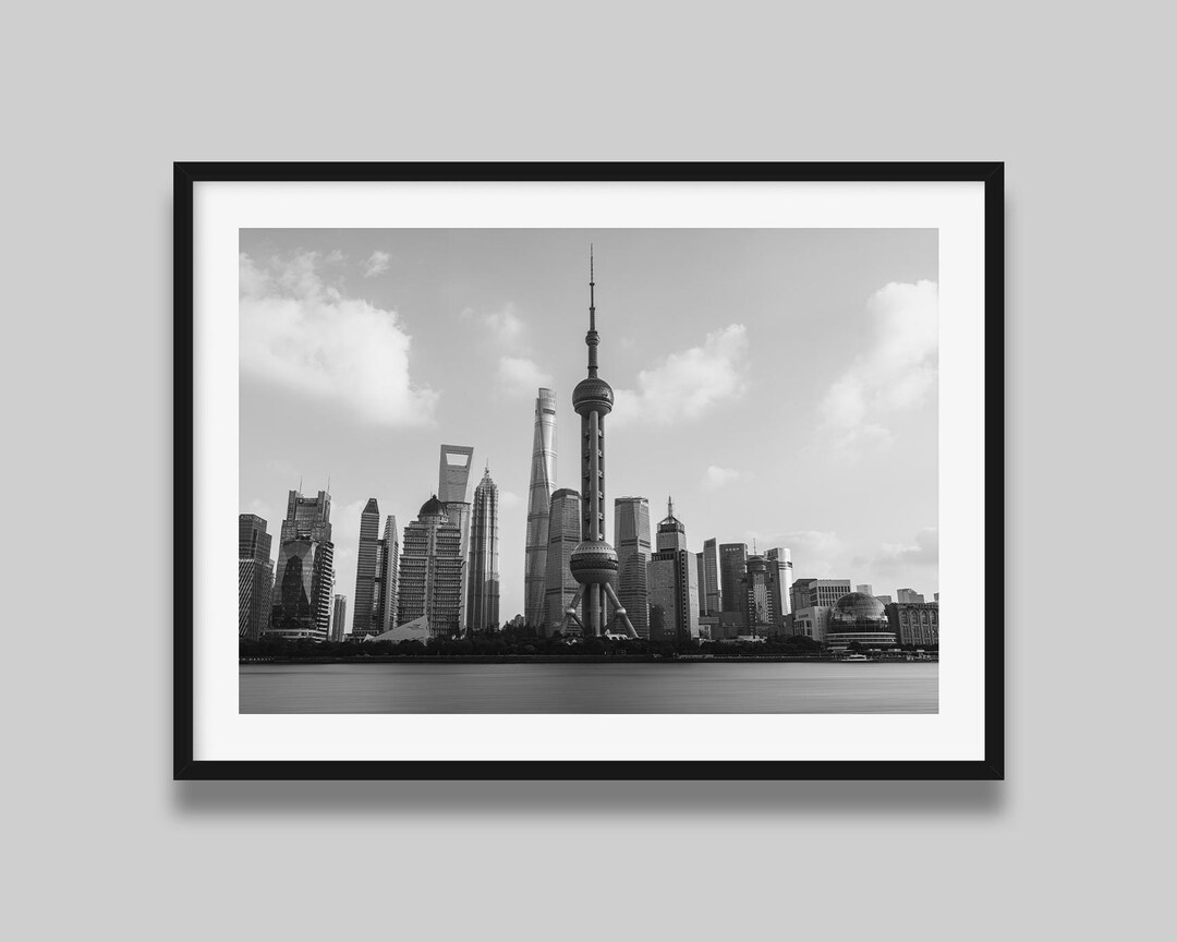 Shanghai Black and White Print Landscape | Shanghai Skyline Poster ...