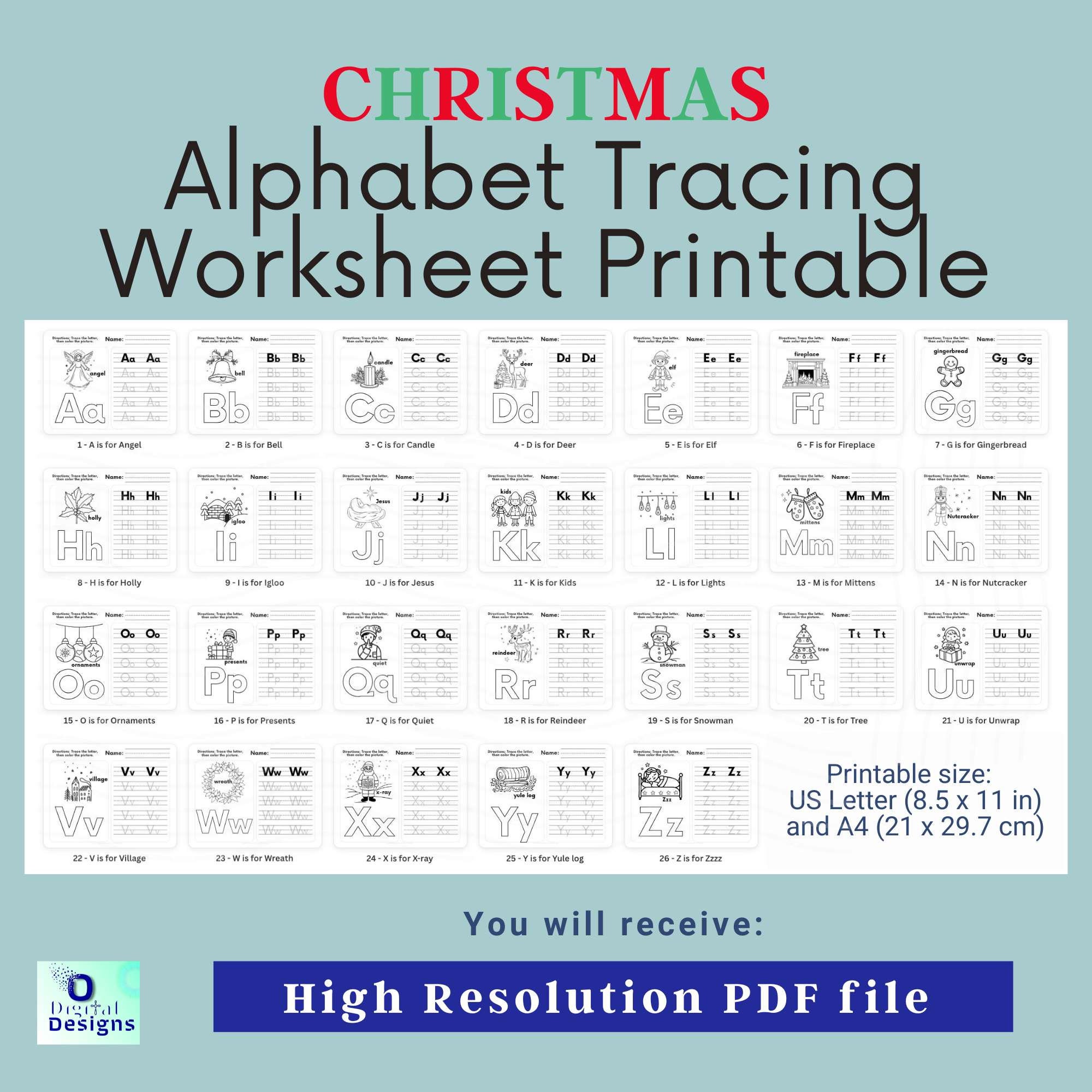 Alphabet Tracing Worksheet Printable Christmas Printable Preschool ...