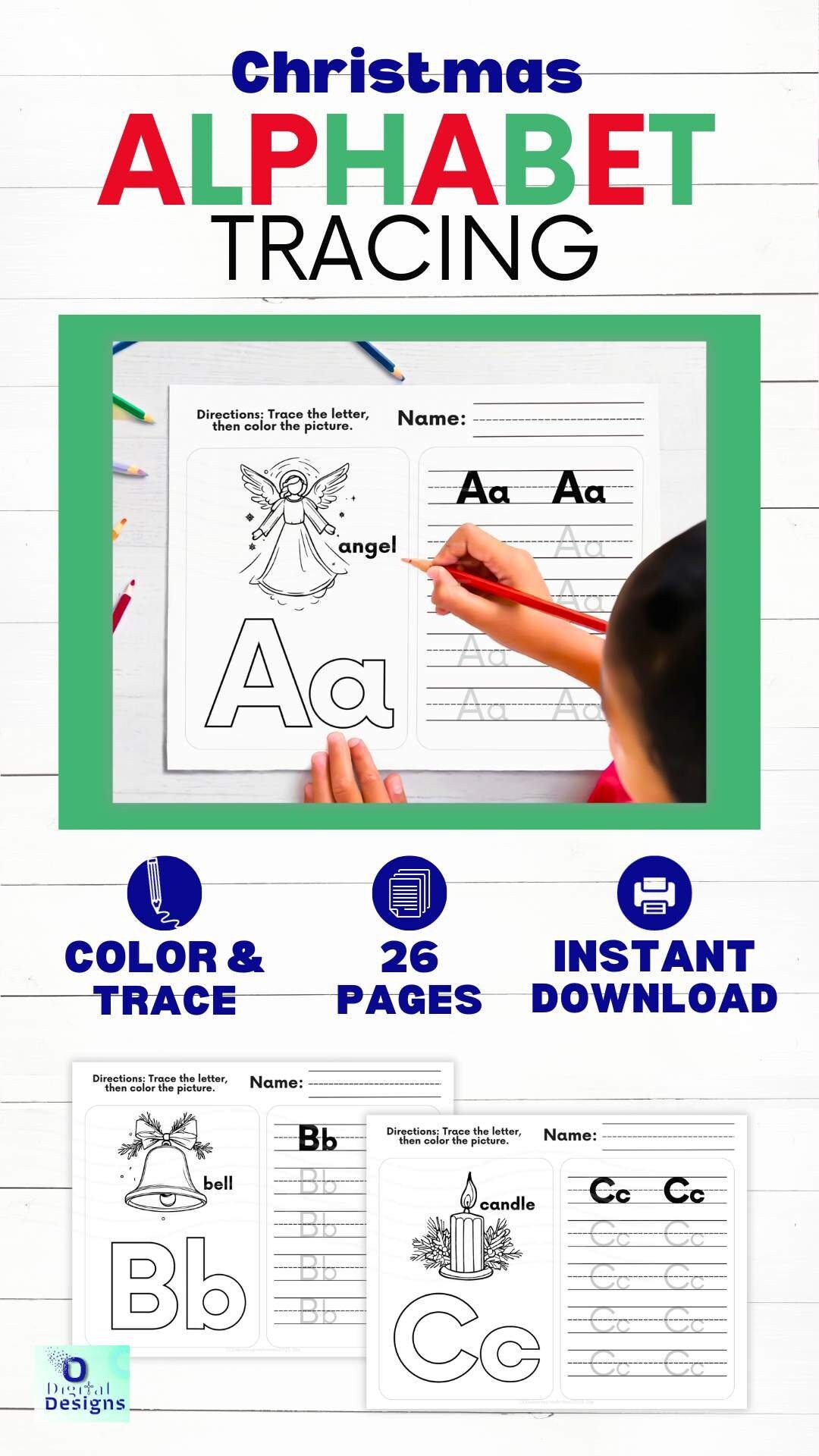 Alphabet Tracing Worksheet Printable Christmas Printable Preschool ...