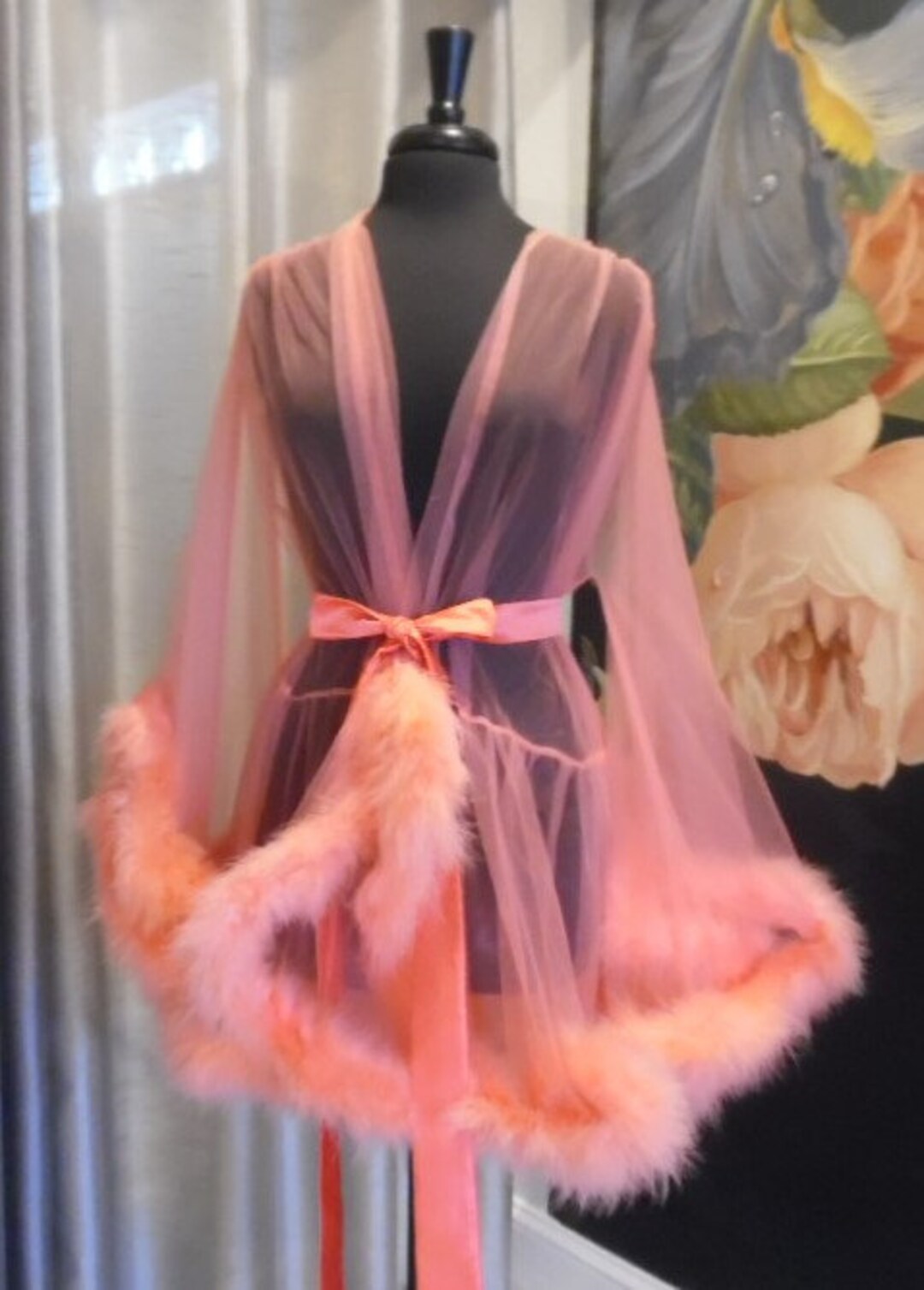 Top Bridal Gift for Her Sexy Short Sheer Marabou Feather Boudoir ...