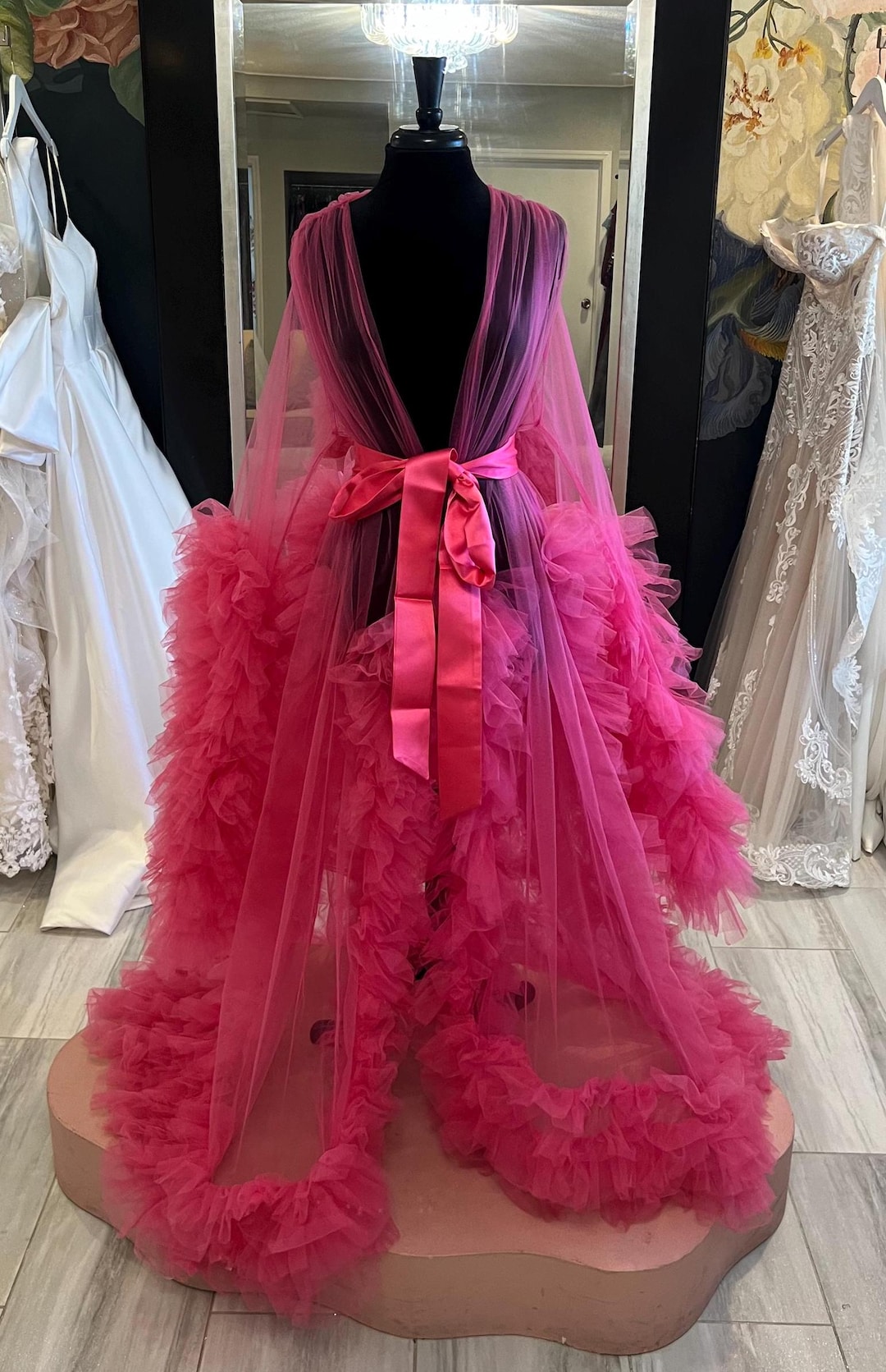 Top Gift for Her Sheer Boudoir Lingerie Robe With Marabou Feathers ...