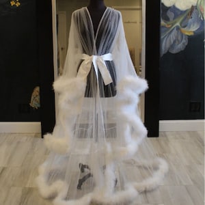 Top Bridal Gift for Her Sheer Boudoir Lingerie Robe With Marabou ...