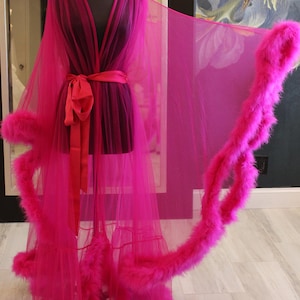 Top Bridal Gift for Her Sheer Boudoir Lingerie Robe With Marabou ...
