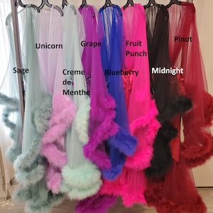 Top Gift for Her Sheer Boudoir Lingerie Robe With Marabou Feathers ...