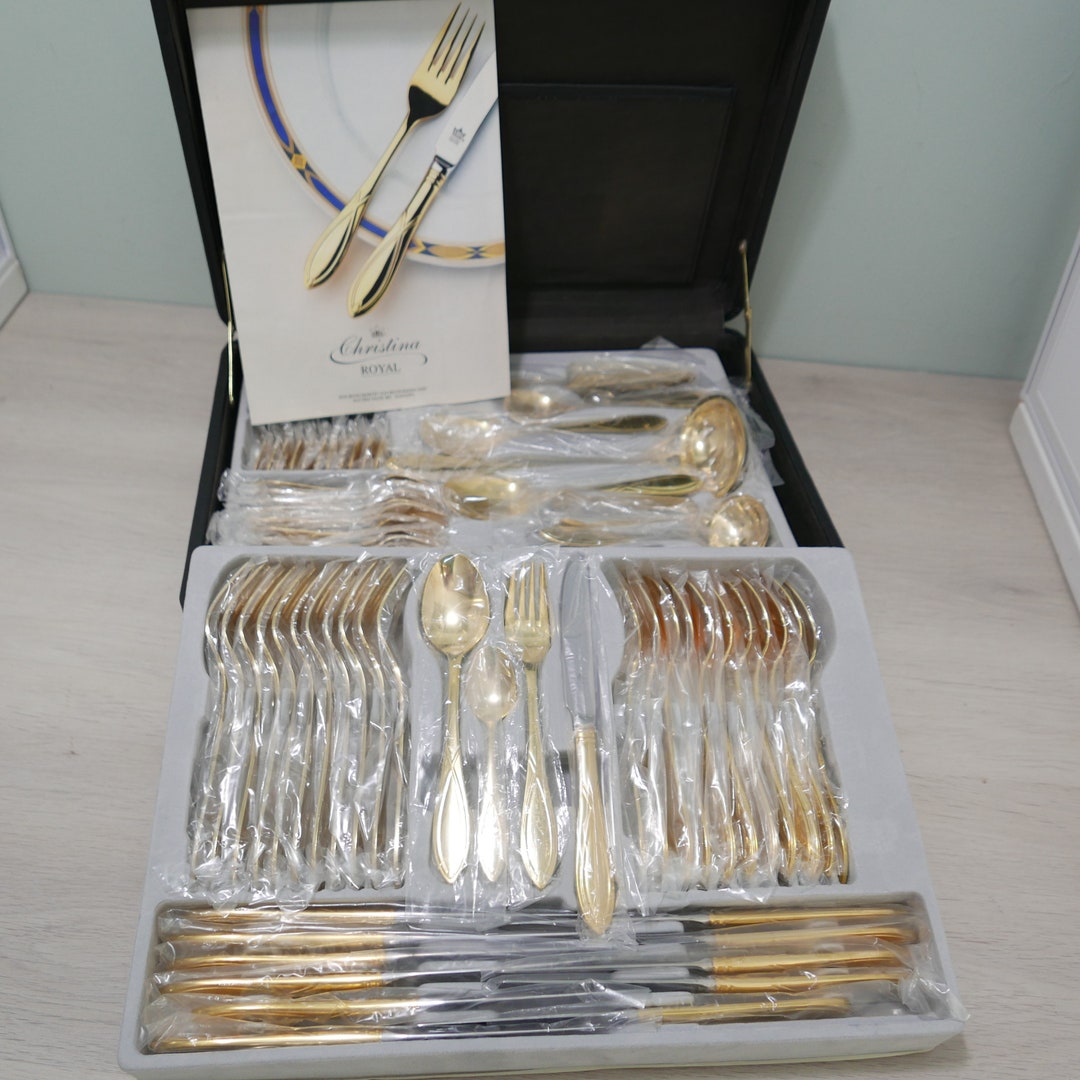 SBS Solingen - Cutlery Set 12 Persons 70-piece - Fully 23 Carat Gold ...