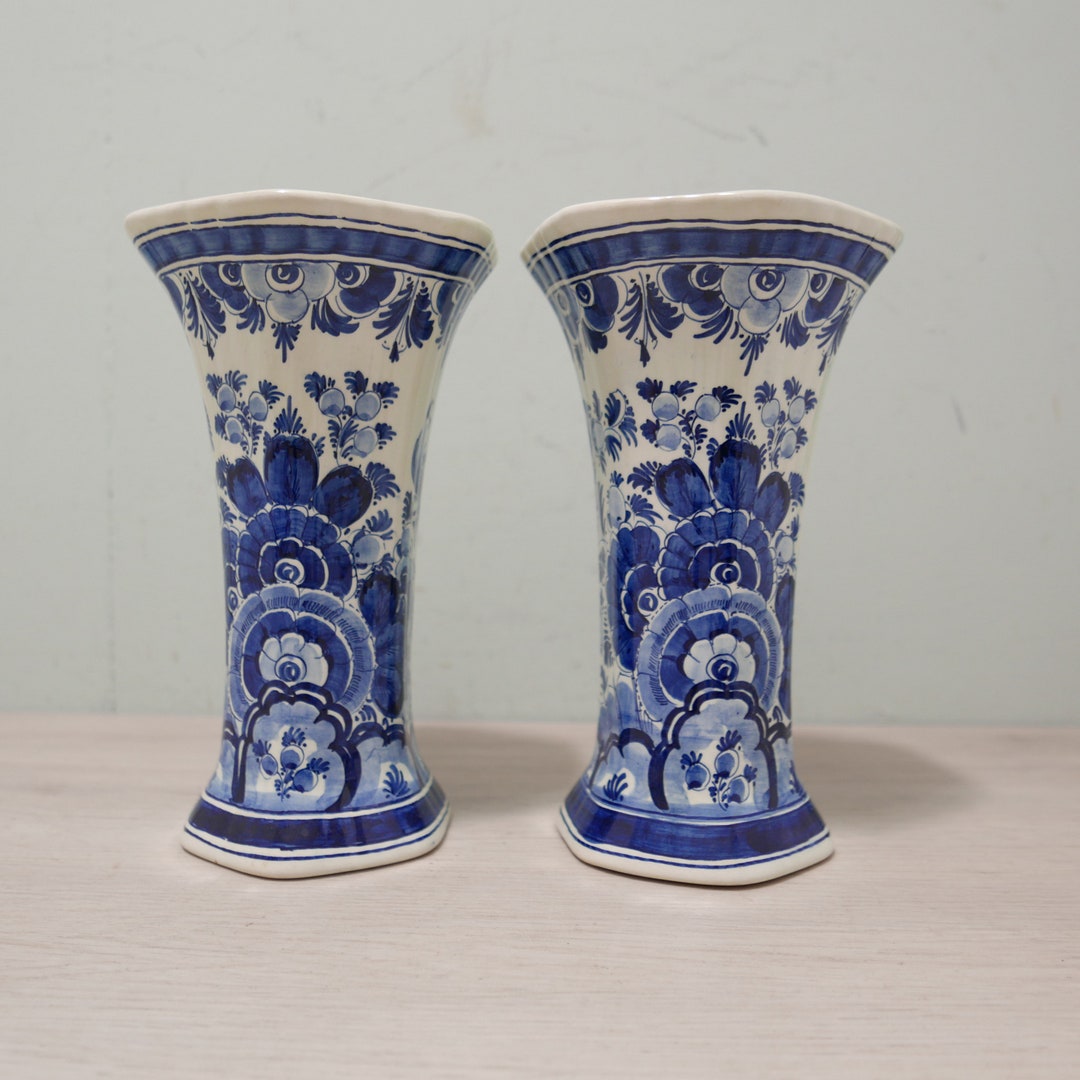 Delft Blue - Set of 2 Earthenware Vases - Netherlands - 1980 - Vintage ...
