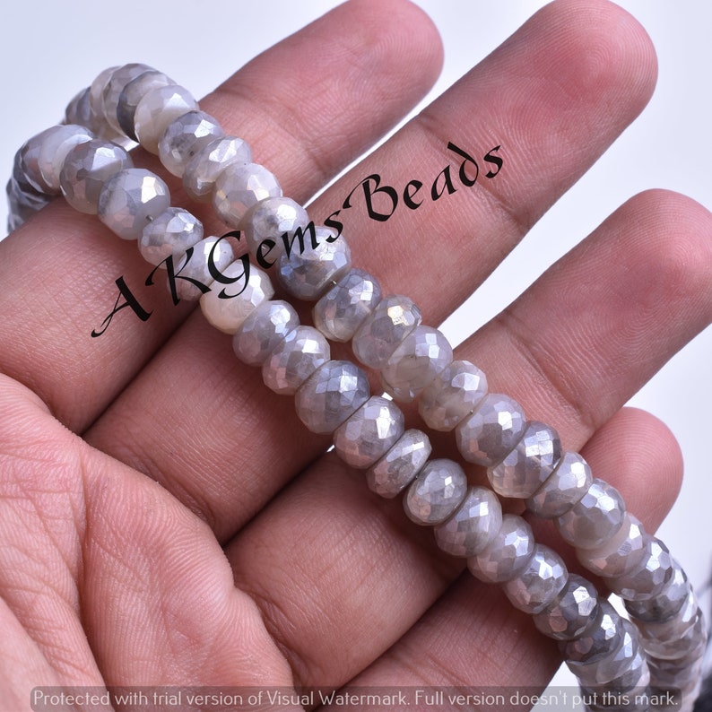 Mystic Silverite Grey Moonstone Rondelle Gemstone Beads Strands, Coated ...