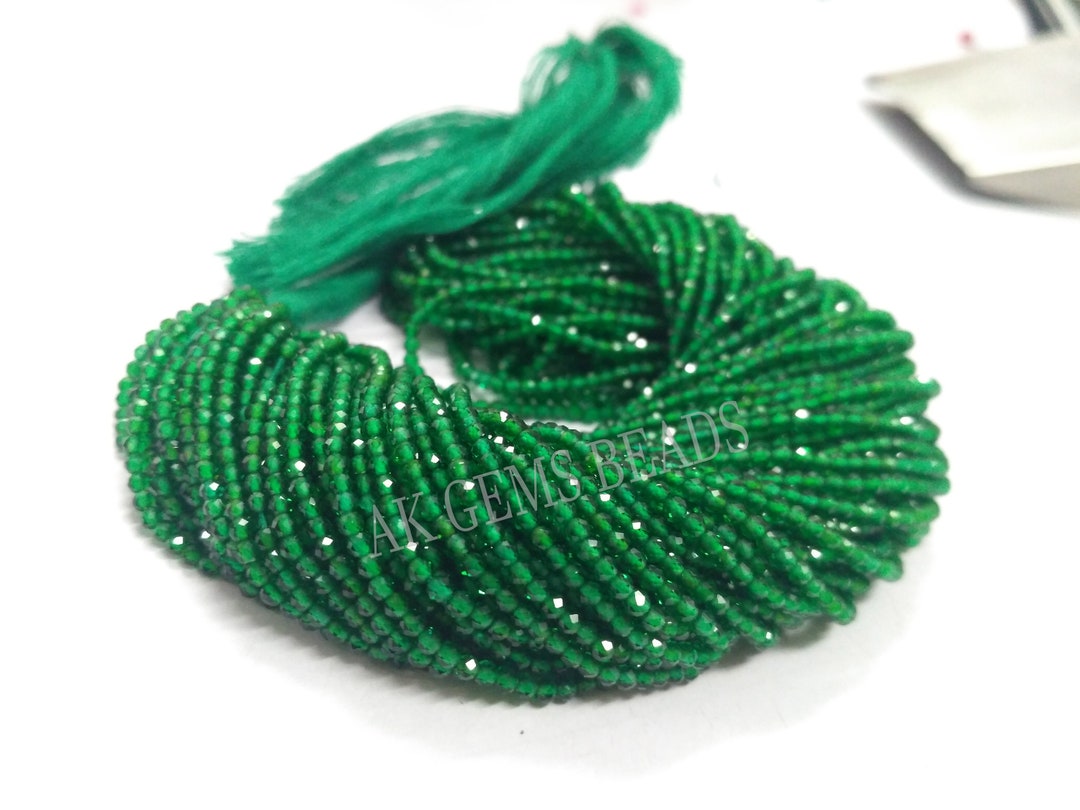 Tiny Green Spinel Faceted Rondelle Gemstone Beads Strand, Micro Green ...