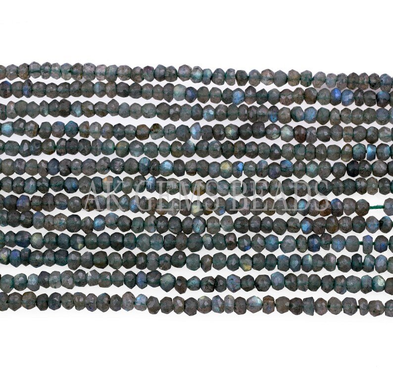Natural Green Labradorite Stone Faceted Rondelle Necklace Beads Strand ...