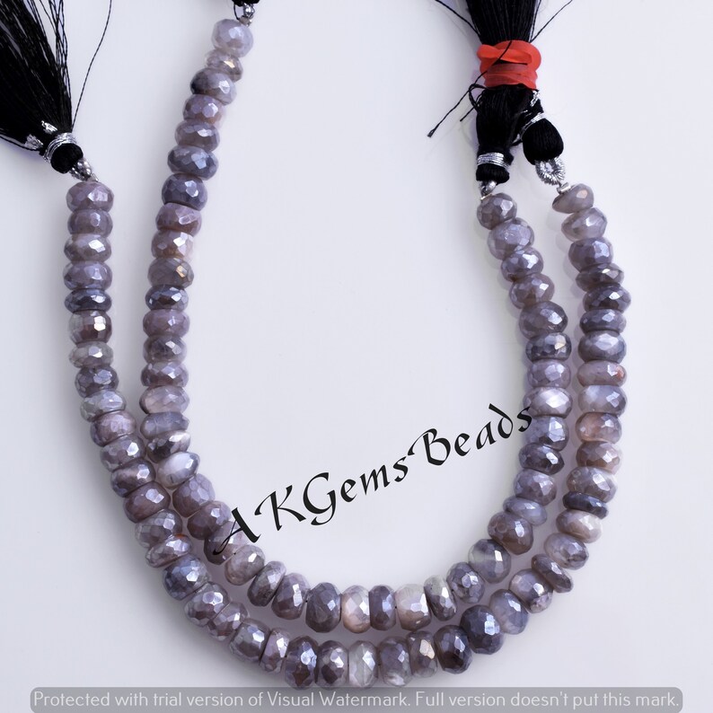 Mystic Silverite Grey Moonstone Rondelle Gemstone Beads Strands, Coated ...