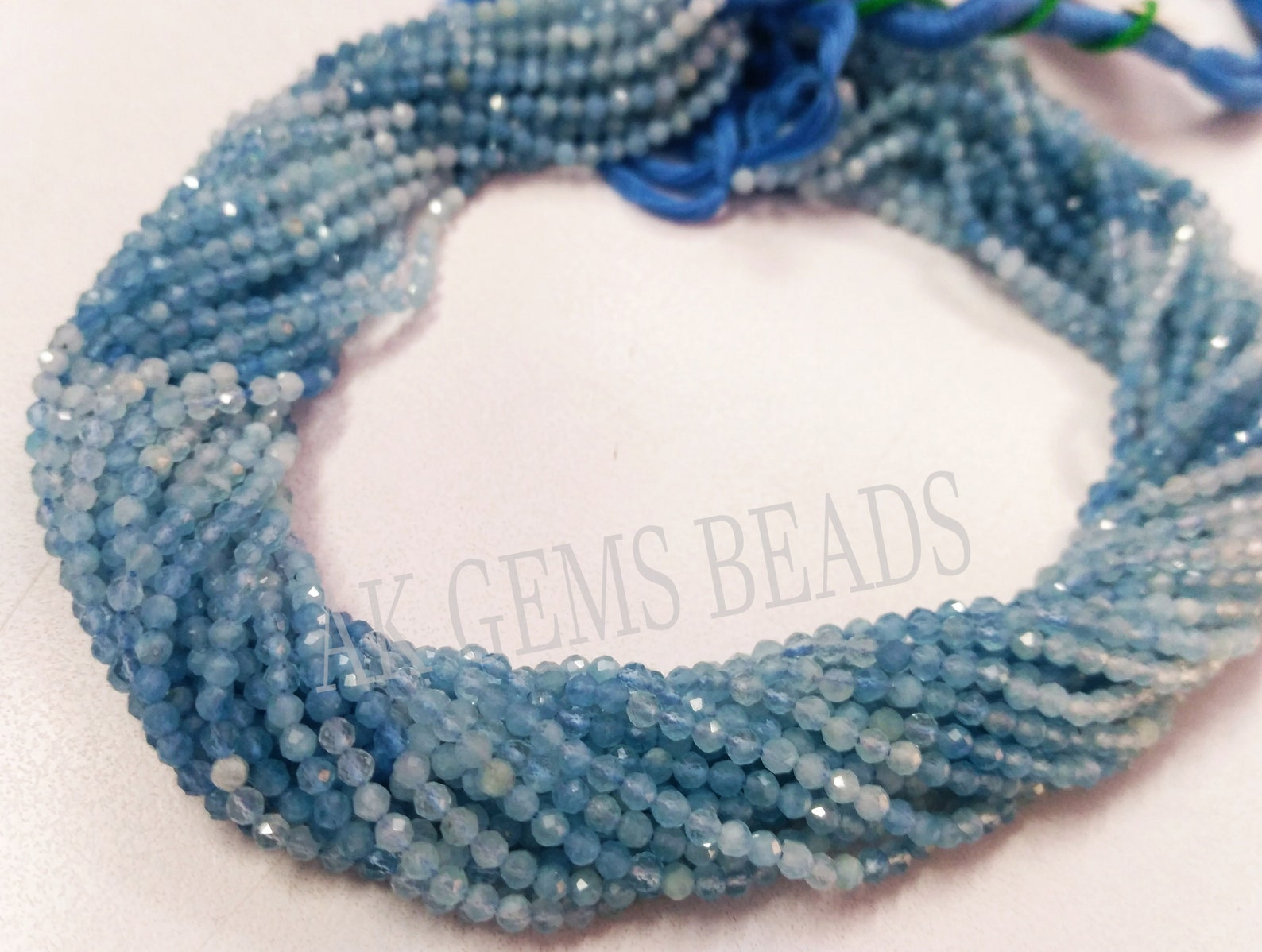 Tiny Aquamarine Shaded Faceted Rondelle Gemstone Beads Strand | Etsy