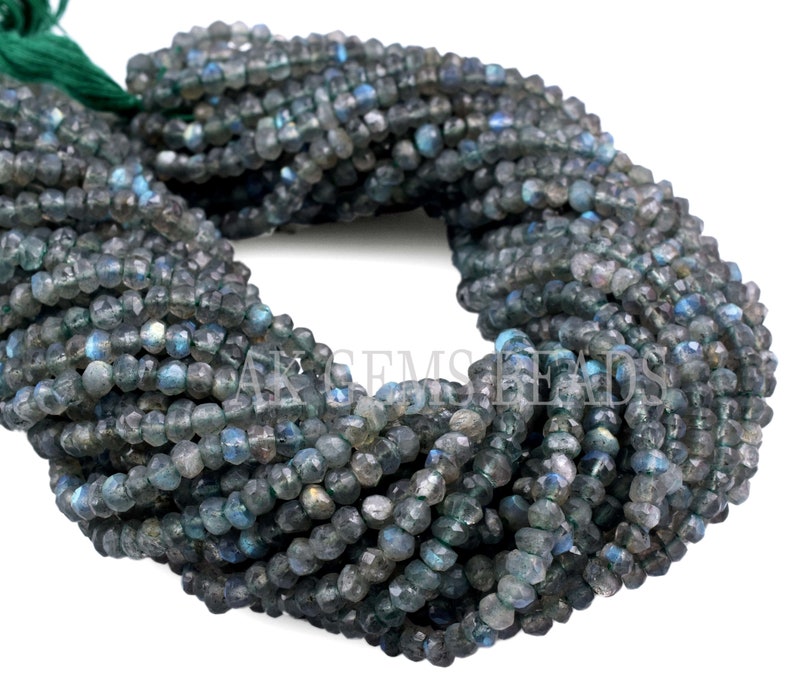 Natural Green Labradorite Stone Faceted Rondelle Necklace Beads Strand ...