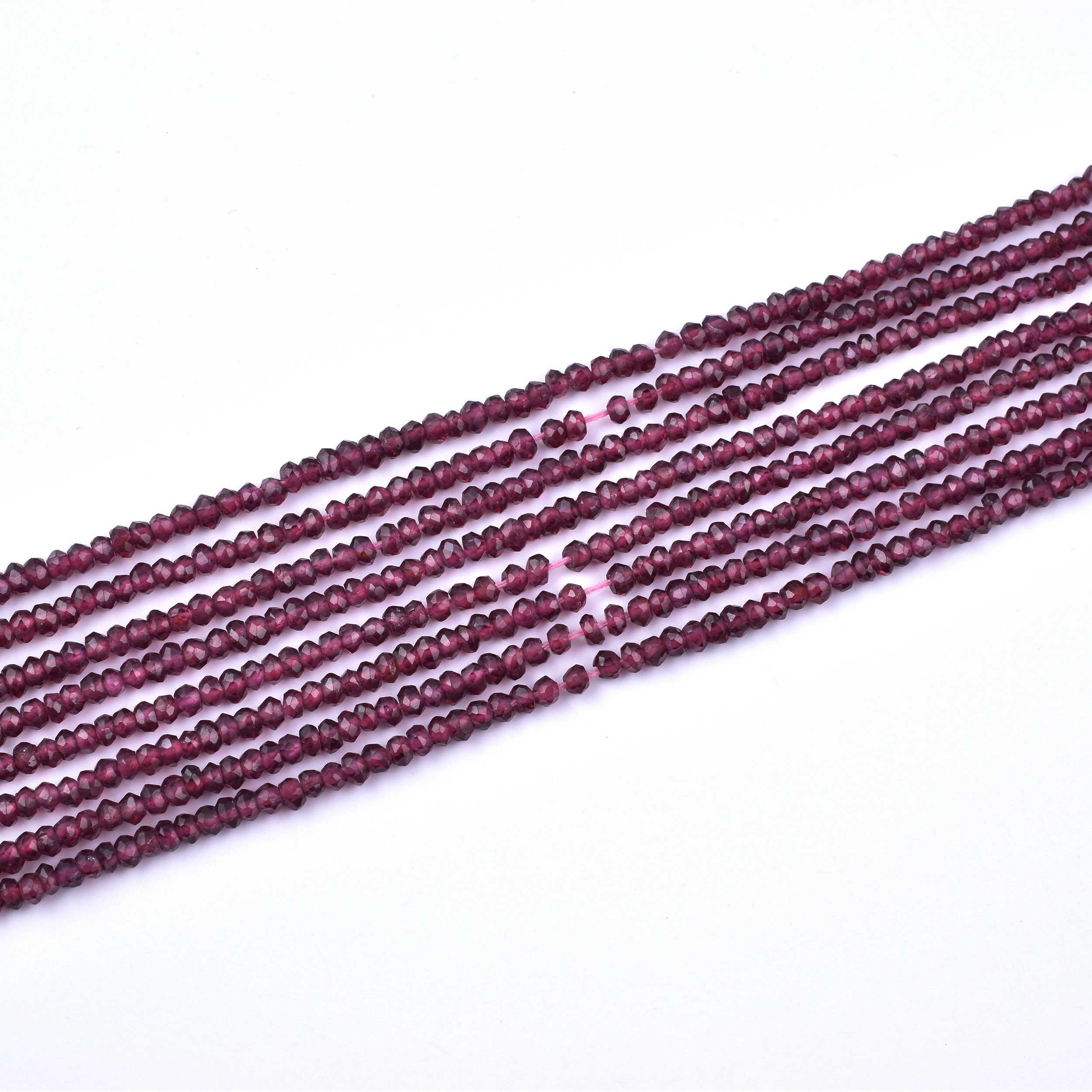 Micro Red Garnet Faceted Rondelle Gemstone Beads Strand, Tiny Pink ...